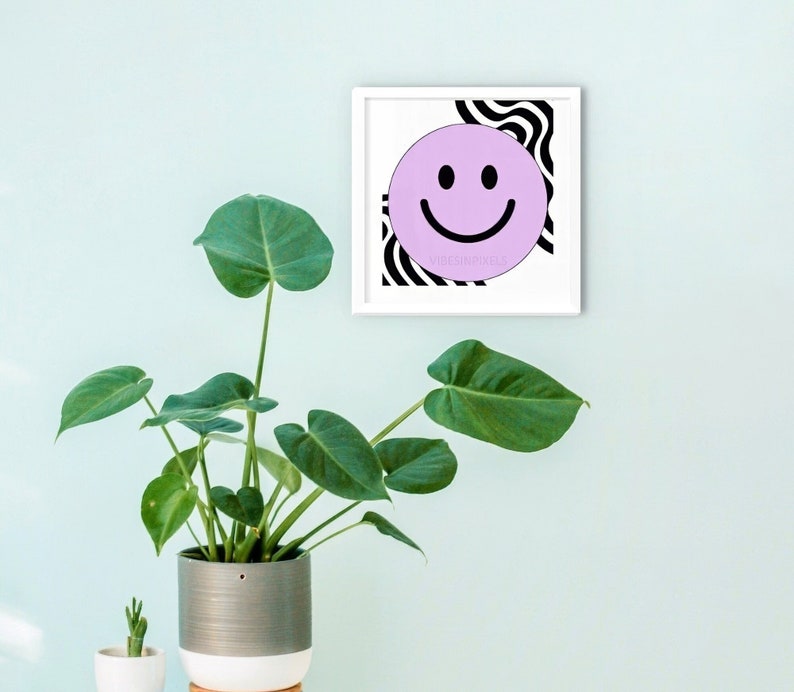 Digital Download of Modern Mauve Smiley Face With Trippy Black and ...