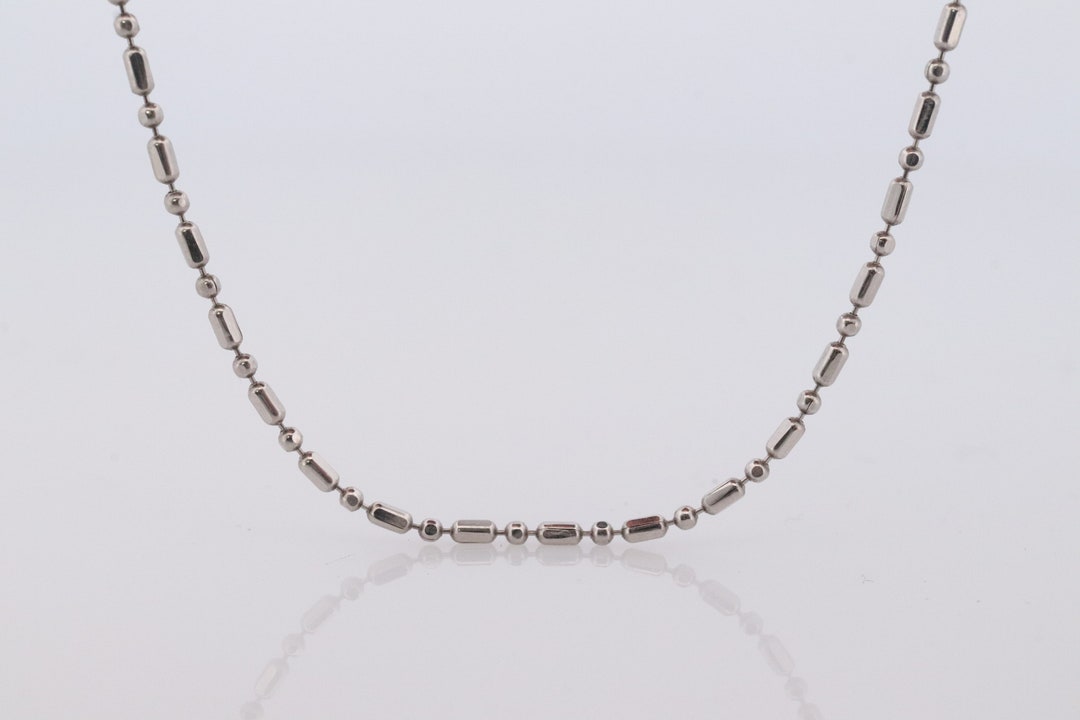 Platinum Chain Necklace. PT850 Plat Bead Bar Chain Necklace. 1mm 15.5in ...