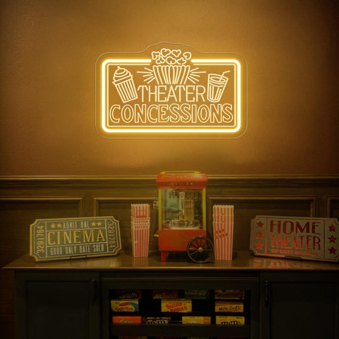Theater Concession Neon Sign: Movie Room Decor, Popcorn & Drinks - Etsy