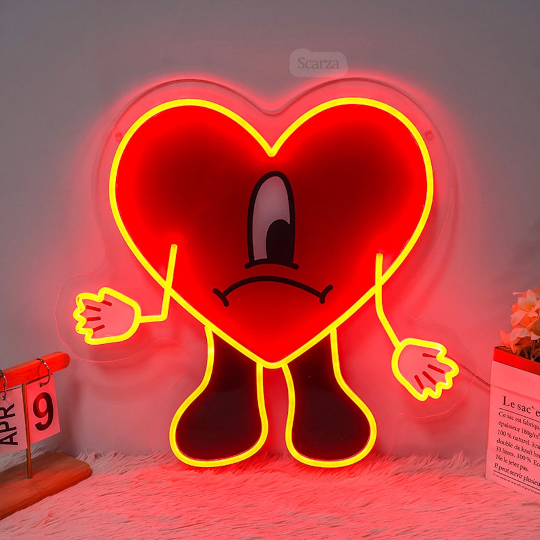 Bad Bunny Heart Neon Sign, Un Verano Sun Ti Gifts, YHLQMDLG Neon Sign ...