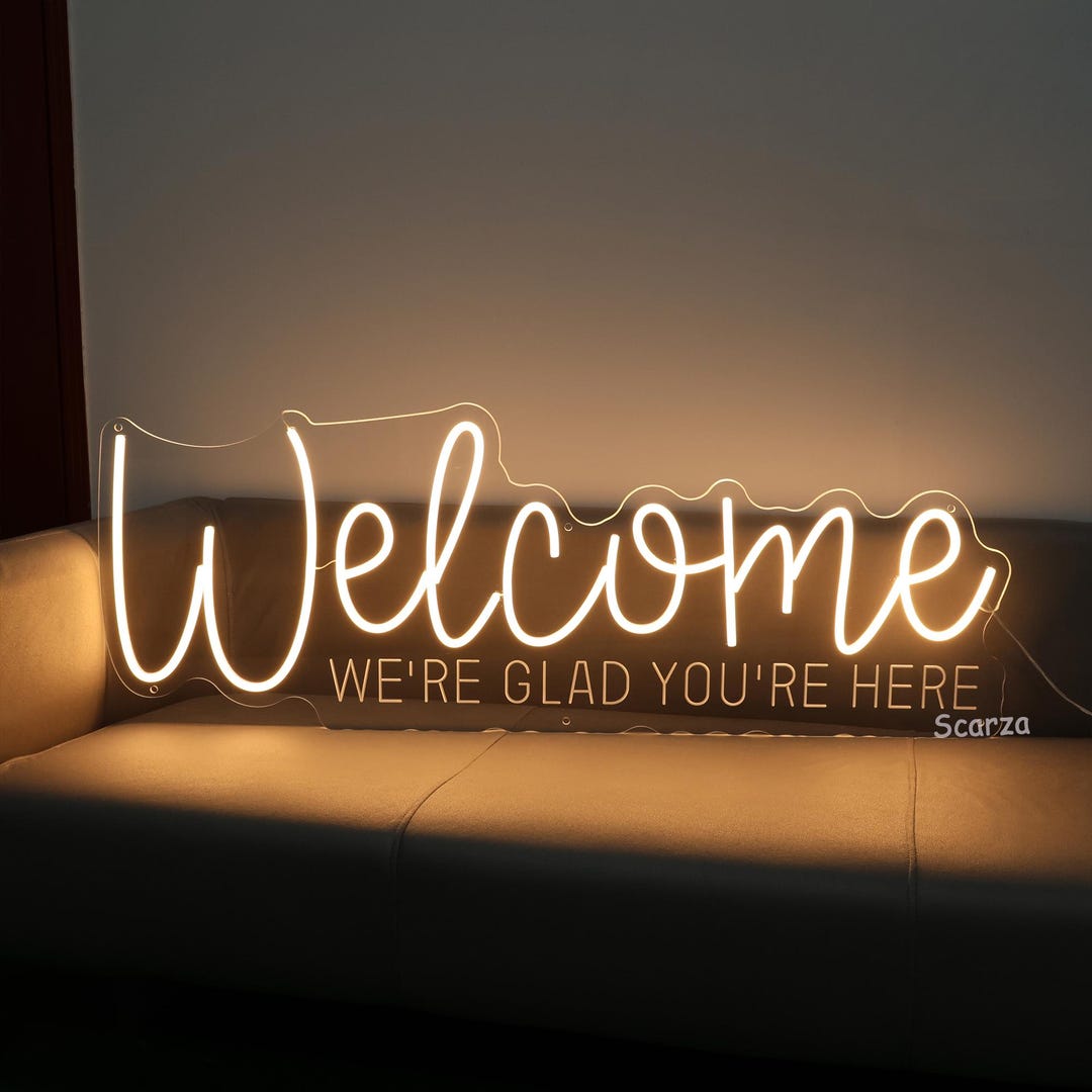 Welcome We're so Glad You're Here Neon Sign, Church Entry Way Neon, Welcome Door Sign for Office ...