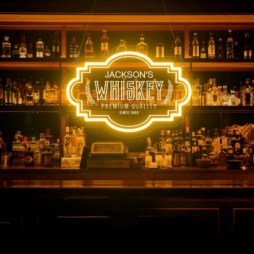 Custom Whiskey Neon Sign for Bar, Vintage Bar Neon Light, Personalized ...