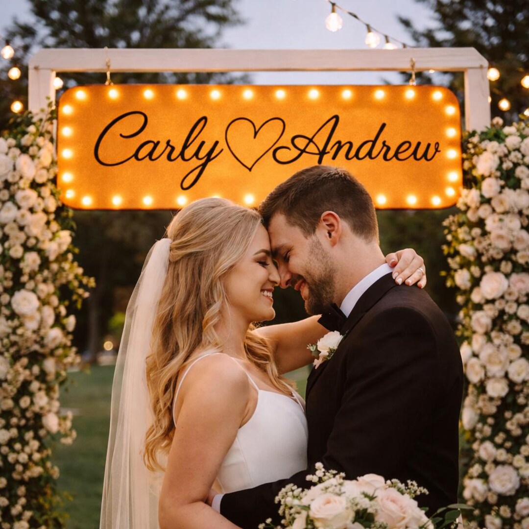 Personalized Wedding Marquee Sign, Custom Couple Name Light With Bulbs ...