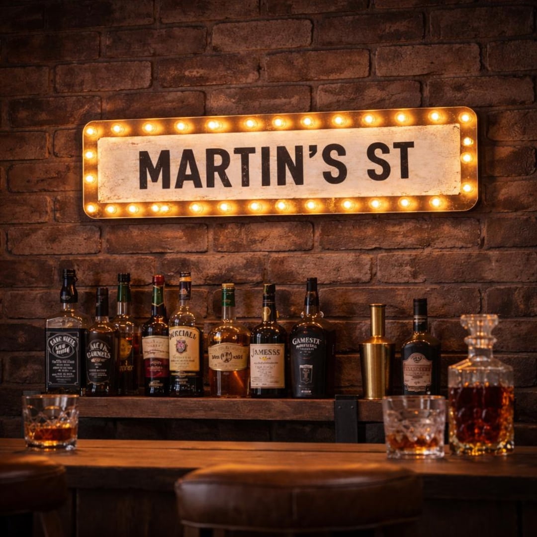 Custom Street Name Marquee Light Sign, Vintage Bulb Wall Light, Man ...