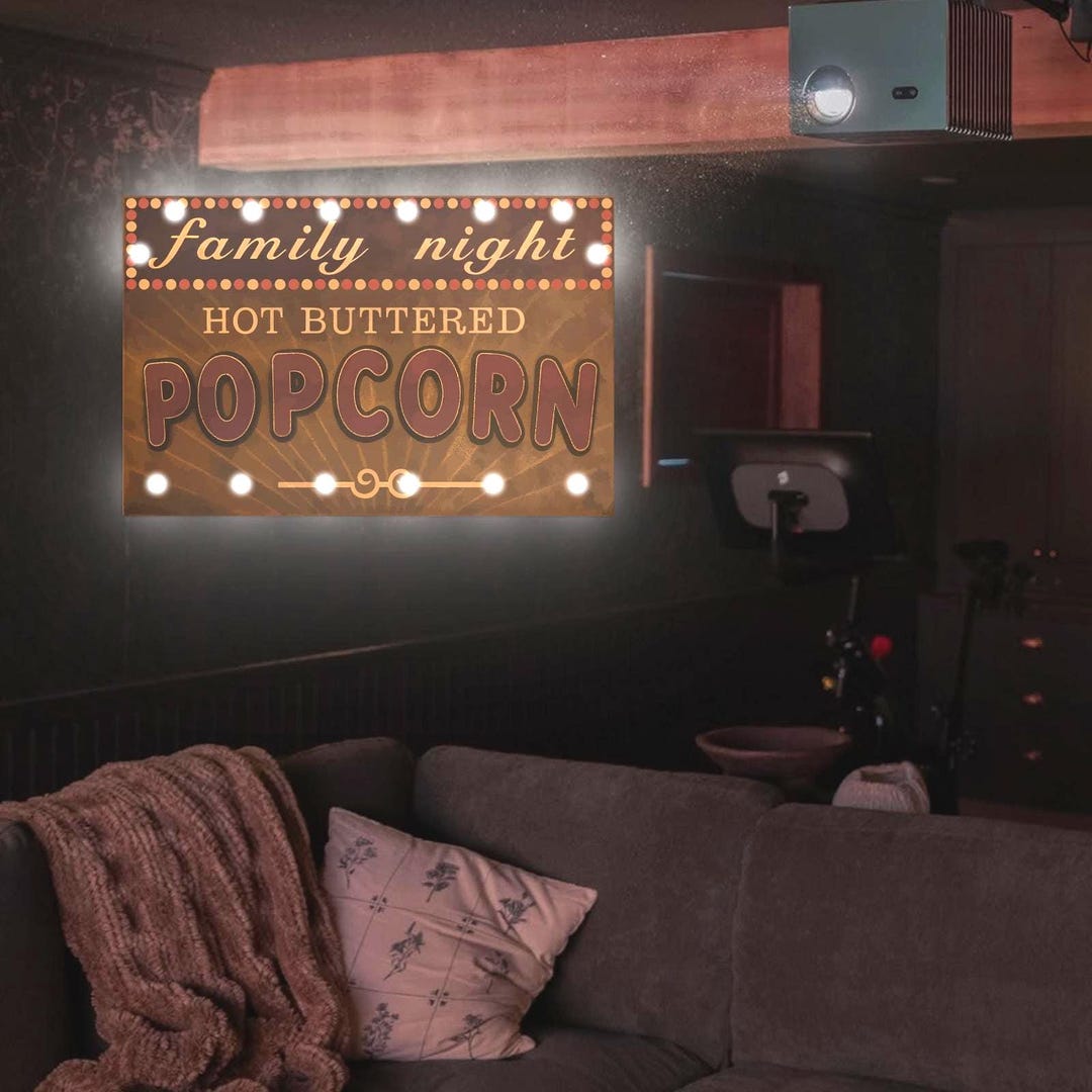 Retro Popcorn LED Sign: Family Night Theater Decor - Etsy