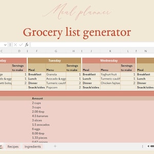Grocery List Generator Automated Spreadsheet - Etsy