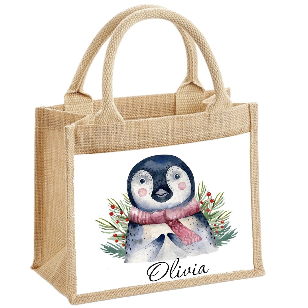 Personalized Penguin Jute Bag | Penguin Tote Bag | Reusable Bags ...