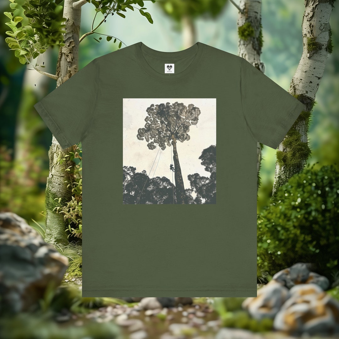 Tree Climber in a Huge Tree Single-line Short-sleeve Tree Trimmer T ...