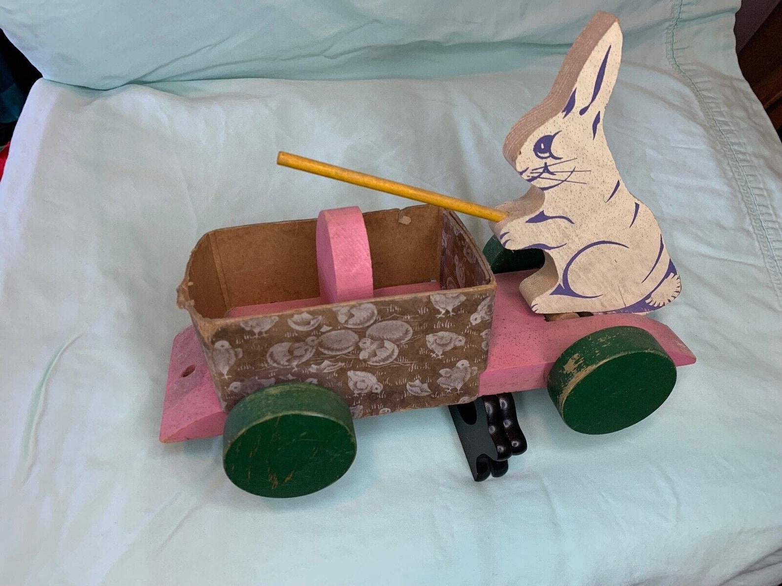 Rare & Unique Easter Bunny Wooden Pull Toy W/cardboard Cart VINTAGE - Etsy