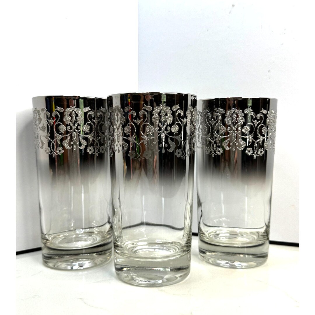 MCM Vitreon Queen's Lusterware Silver Fade Ombre Highball Glasses Set ...
