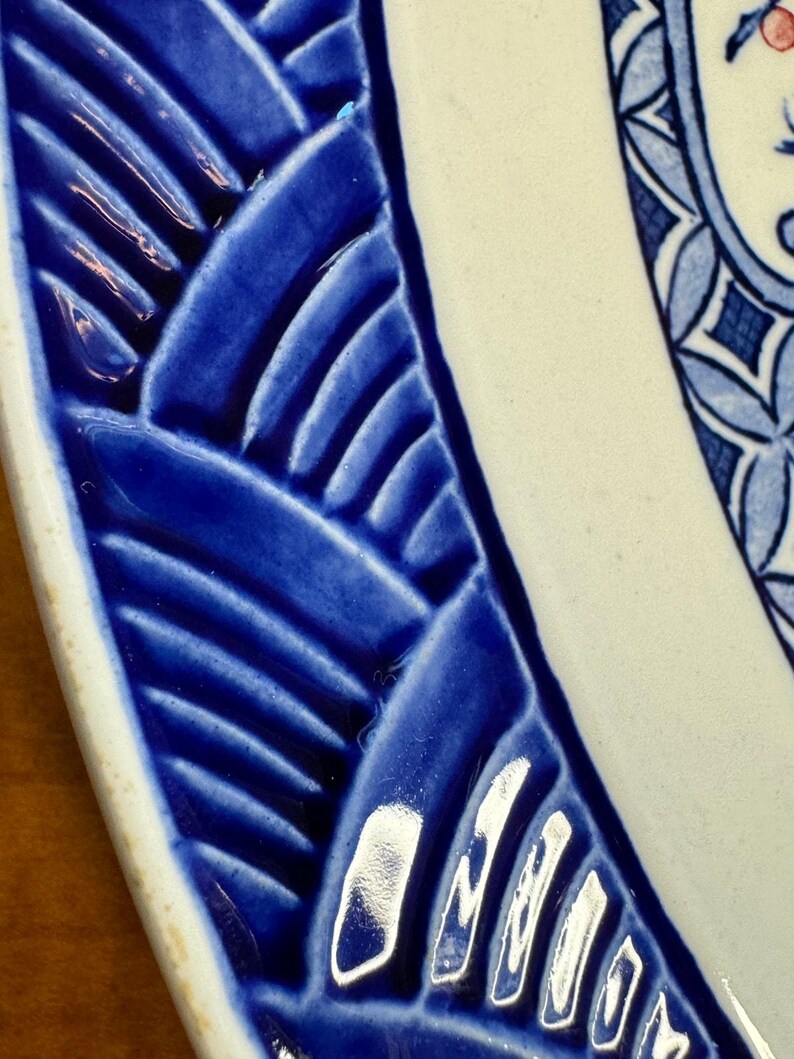 Vintage Oriental Blue Bird Platter or Shallow Bowl W/raised Design ...