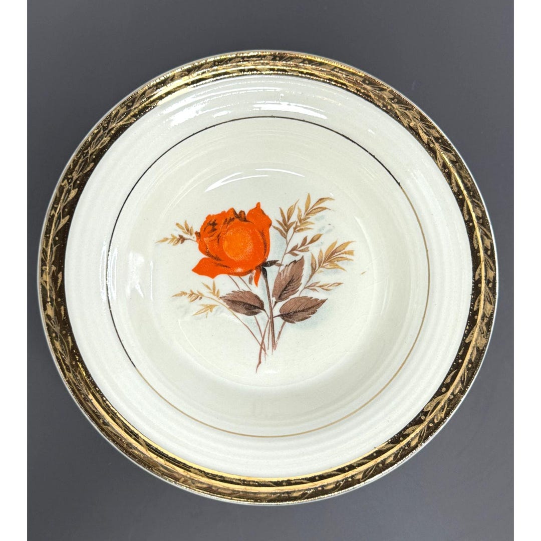 Set of 3 Art Deco Triumph American Limoges 22K Trimmed Vermillion Rose ...