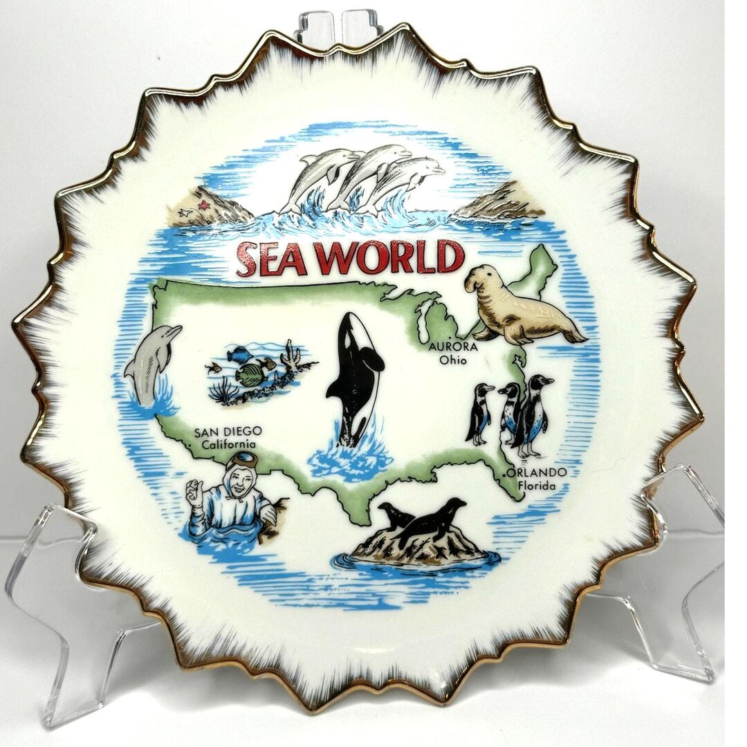 1974 Sea World Souvenir Plate (8" Diameter) With Gold Plated Border - Etsy