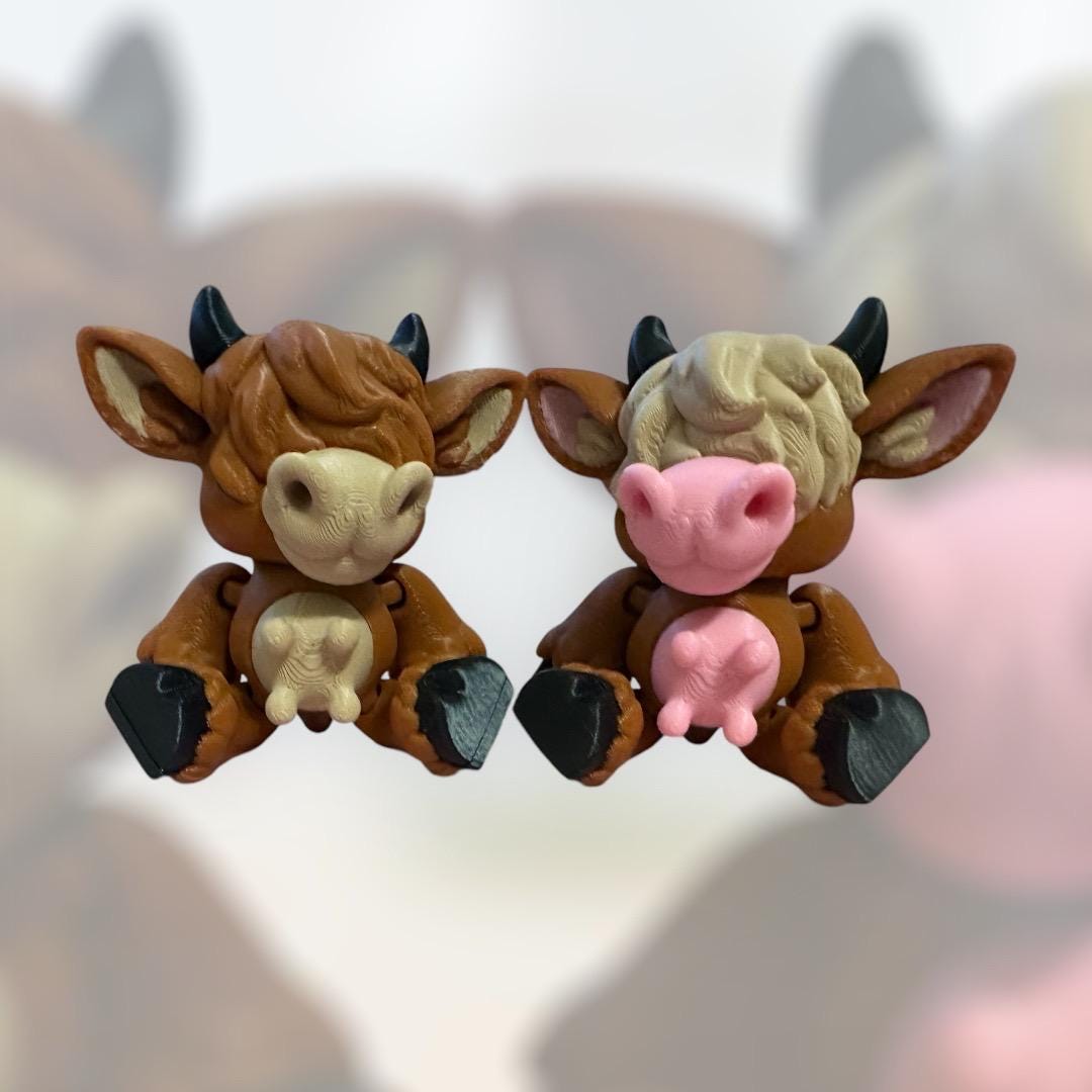 3D Printed Fully Articulated Highland Cow - Bubbles|3d Printed Desk Toy ...