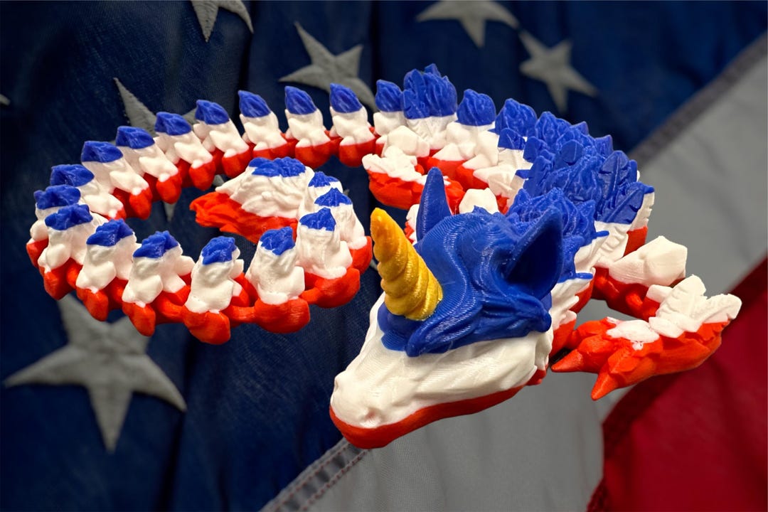 3D Printed Fully Articulated Red, White, and Blue Patriot Dragon ...