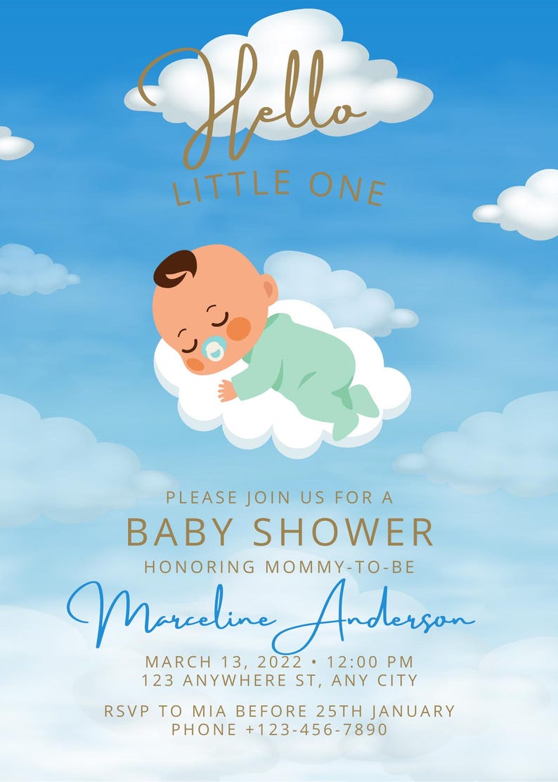 Baby Shower Blue Sky Invitation Template - Etsy