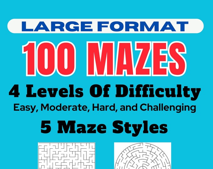 Large Format Mazes for Adults & Seniors: 100 Printable Puzzles (digital ...