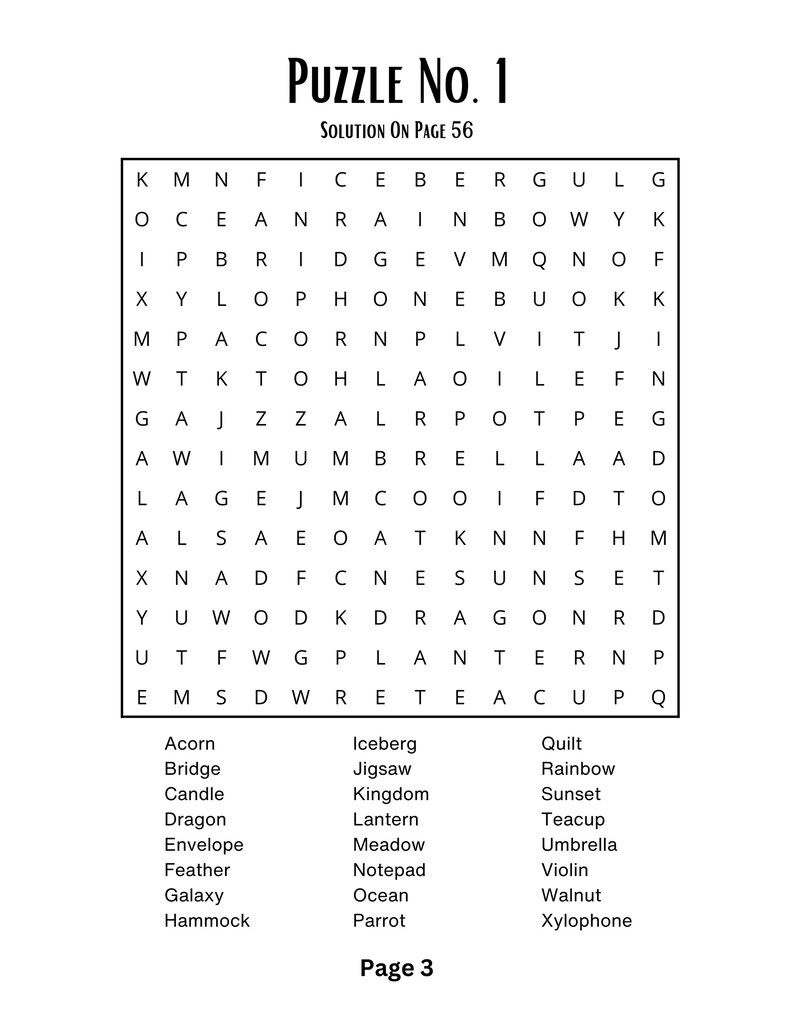 50 Random Word Search Puzzles for Adults & Seniors -- Digital Download ...