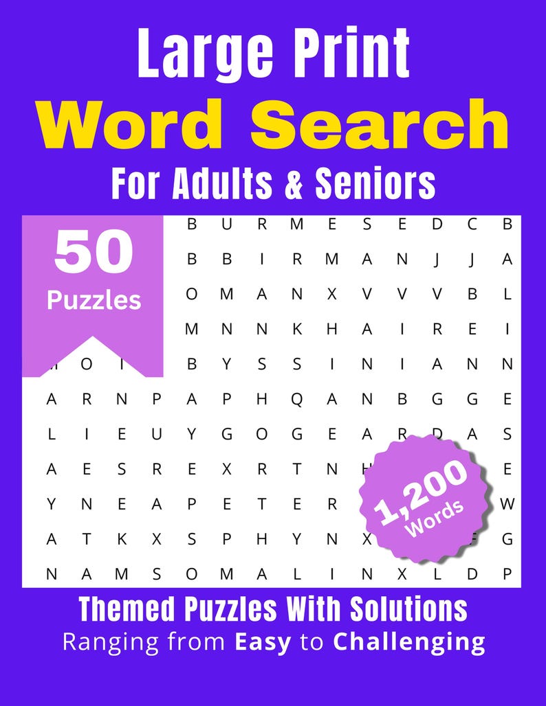 50 Word Search Puzzles for Adults & Seniors -- Digital Download - Etsy