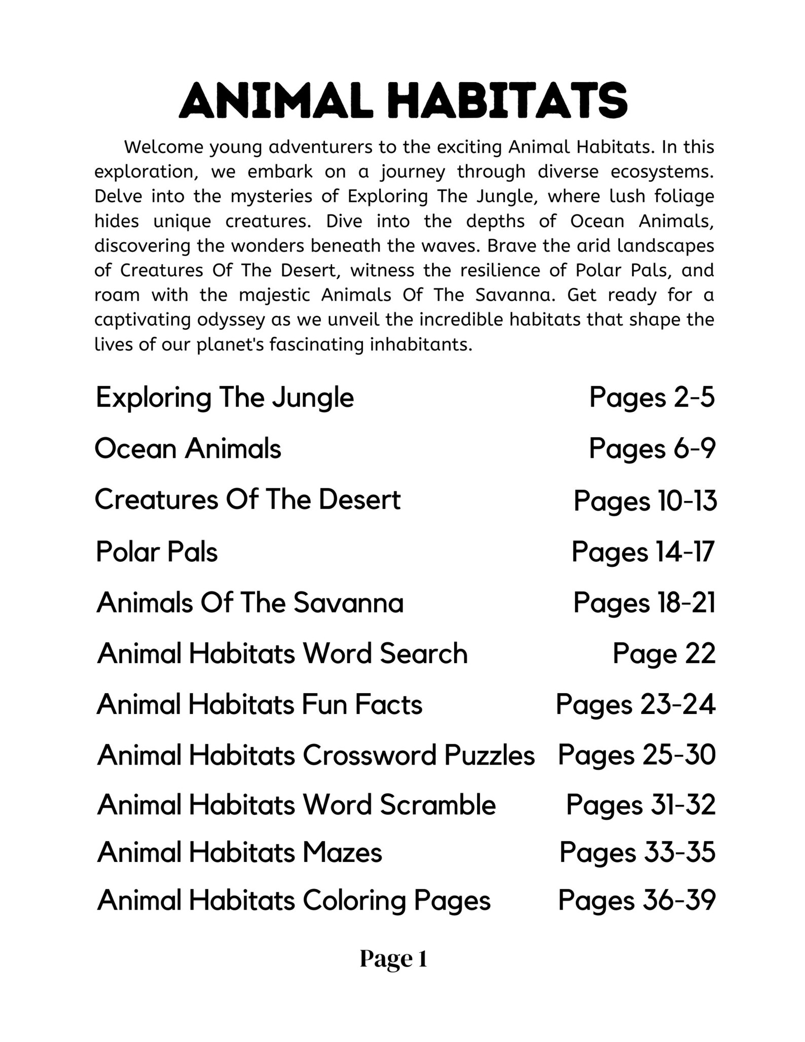Amazing Animals Trivia and Activity Pages | Set 2 - Animal Habitats - Etsy