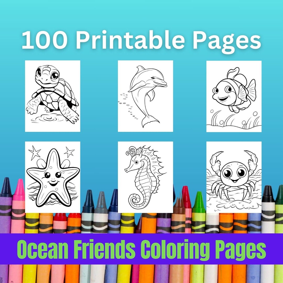 Ocean Friends Coloring Pages for Kids - Etsy