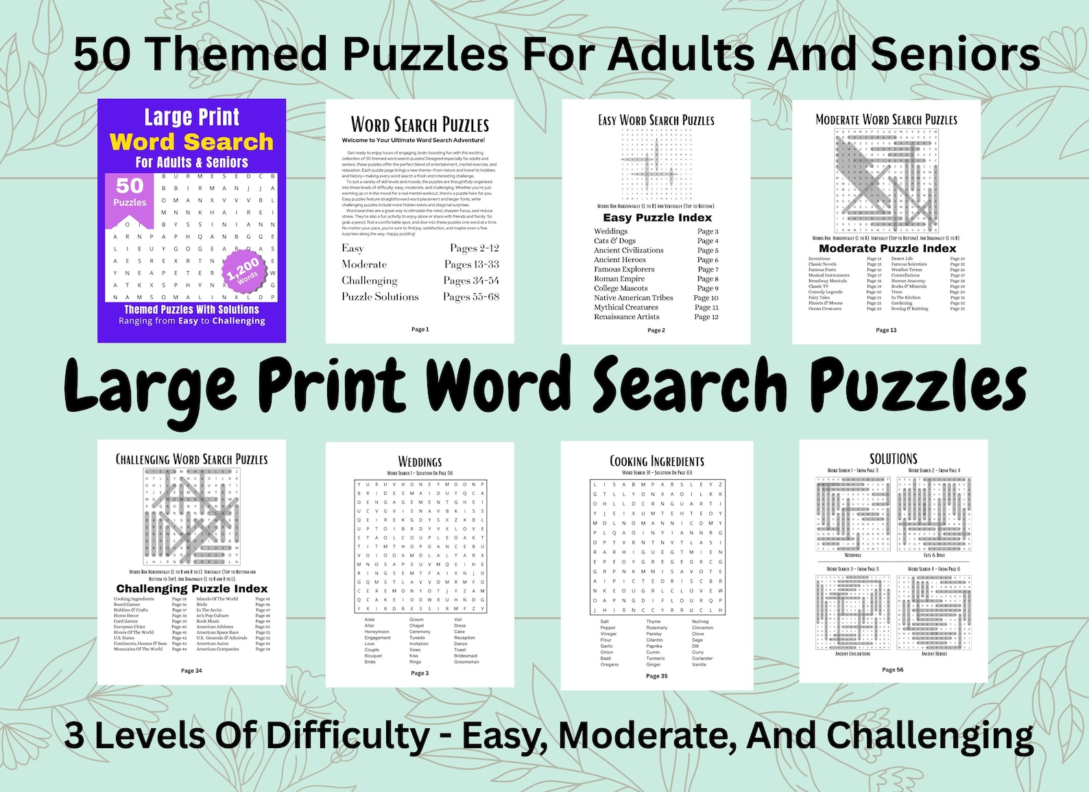 50 Word Search Puzzles for Adults & Seniors -- Digital Download - Etsy