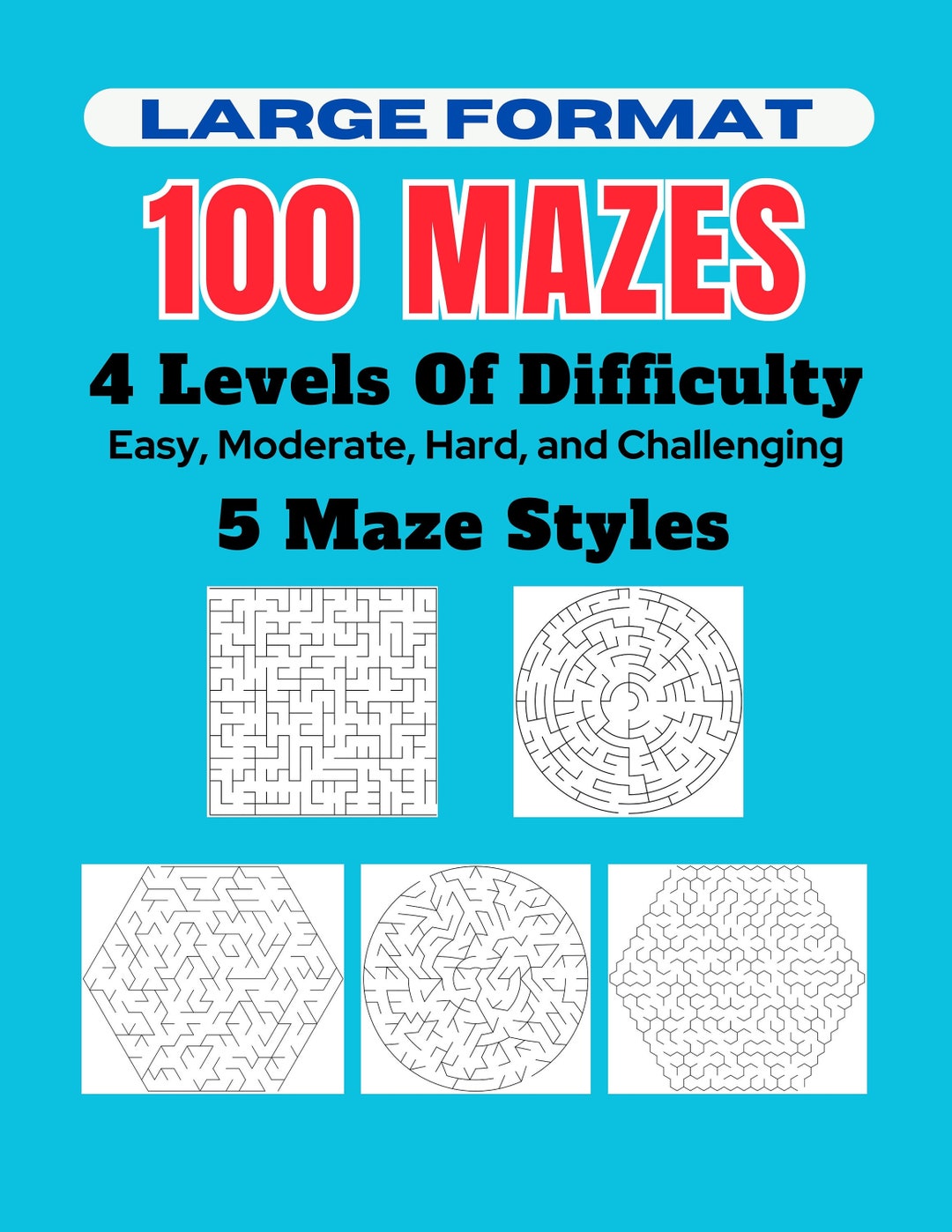 100 Large Format Mazes for Adults and Seniors - 5 Types of Mazes With 4 ...