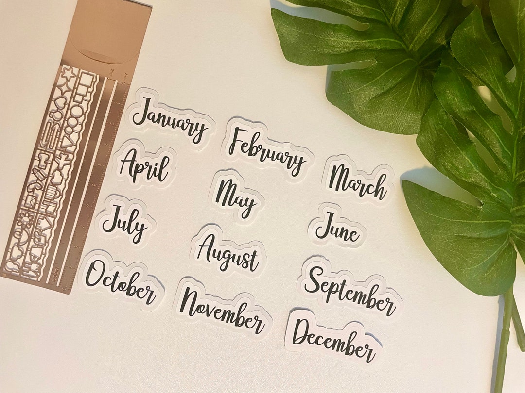 Months of the Year Stickers Black Text 12 Months Easy Peel Optional ...