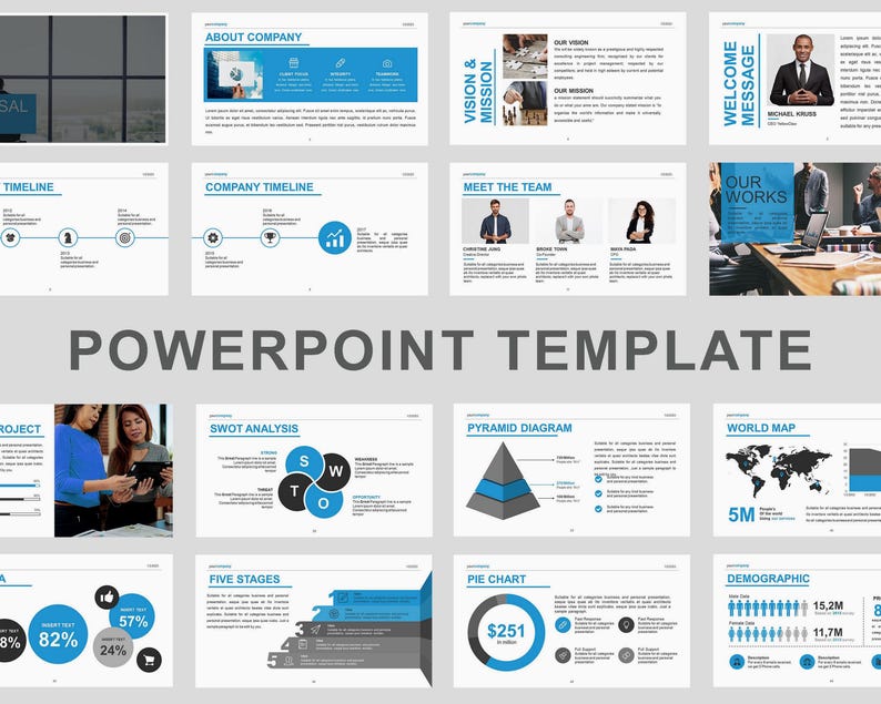 New Custom Powerpoint Template Minimalist, Blue Powerpoint Template ...
