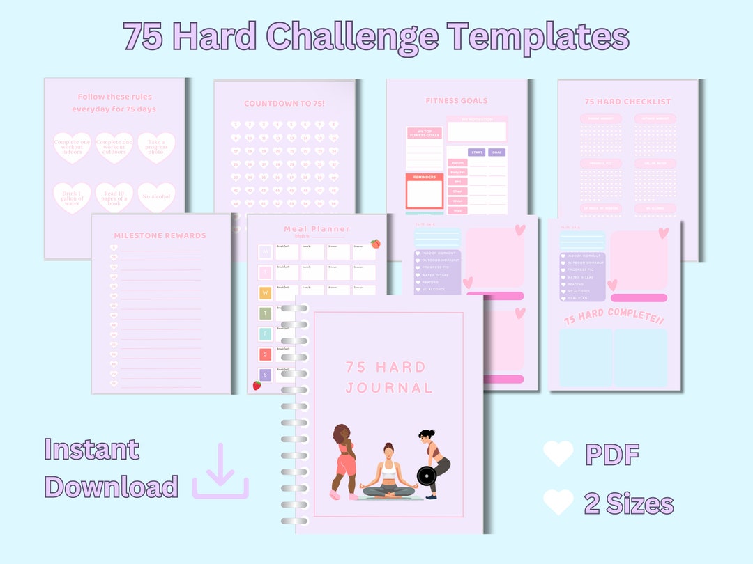 75 Hard Challenge Printable Workout Plan 75 Hard Tracker 75 Day ...
