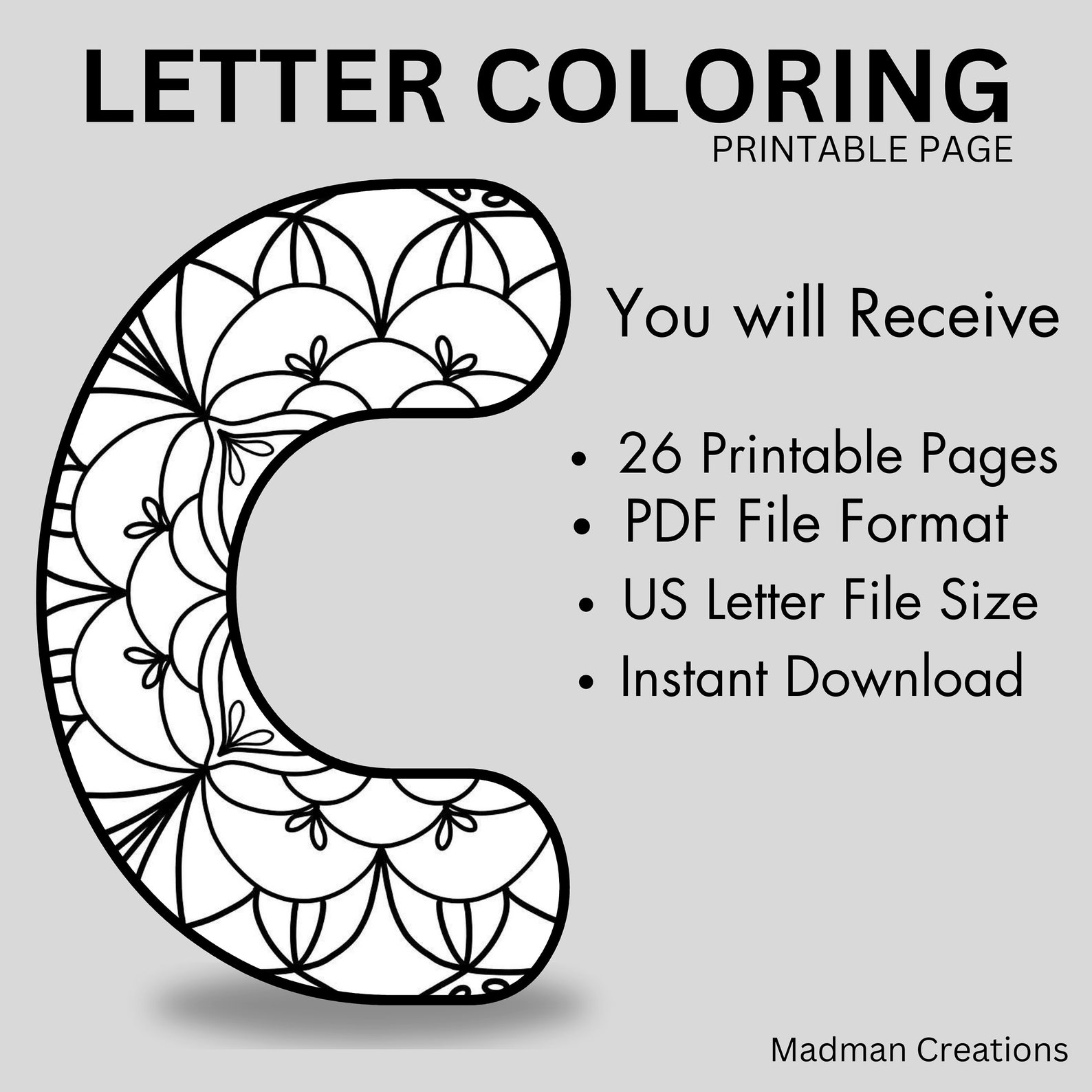Mandala Alphabet Coloring Pages. Letter Coloring. Printable Letter ...