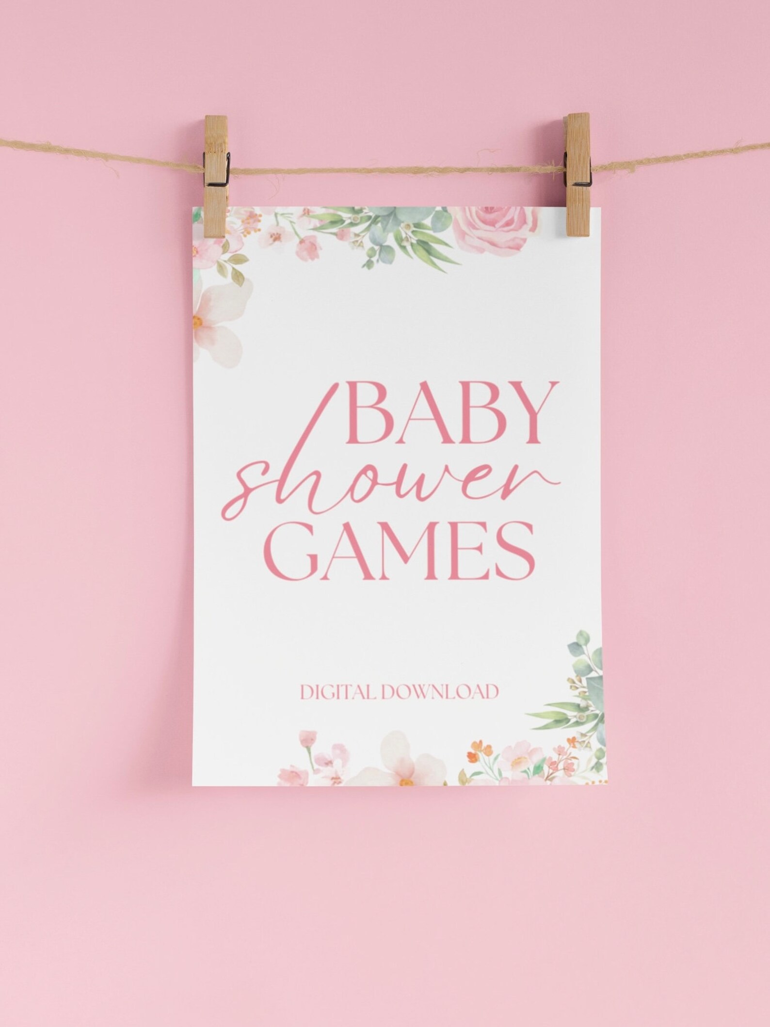 Pink Baby Shower Games Bundle Digital Watercolour Floral Design ...
