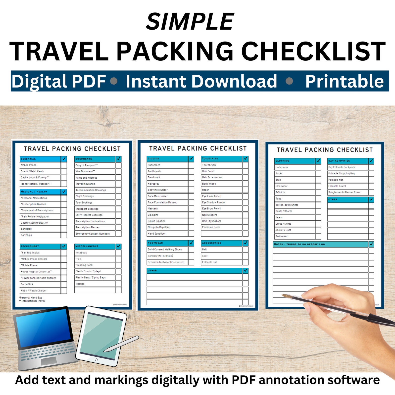Simple Travel Packing Checklist | PDF Printable Travel Checklist ...
