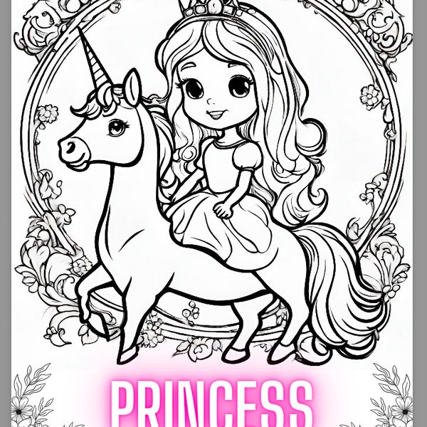 Princess Unicorn Coloring Page Instant Printable Download - Etsy