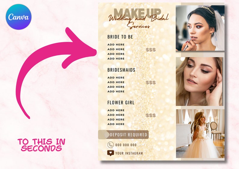 Makeup Artist Price List Canva Template – 2-in-1 Bridal & Regular ...