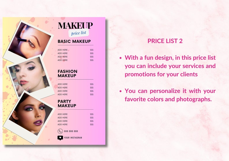 Makeup Artist Price List Canva Template – 2-in-1 Bridal & Regular ...