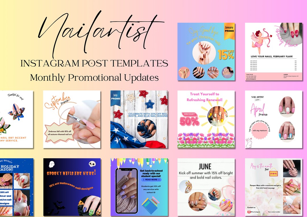 Nail Art Promo Templates for Every Month - Editable and Fun! Enchanting ...