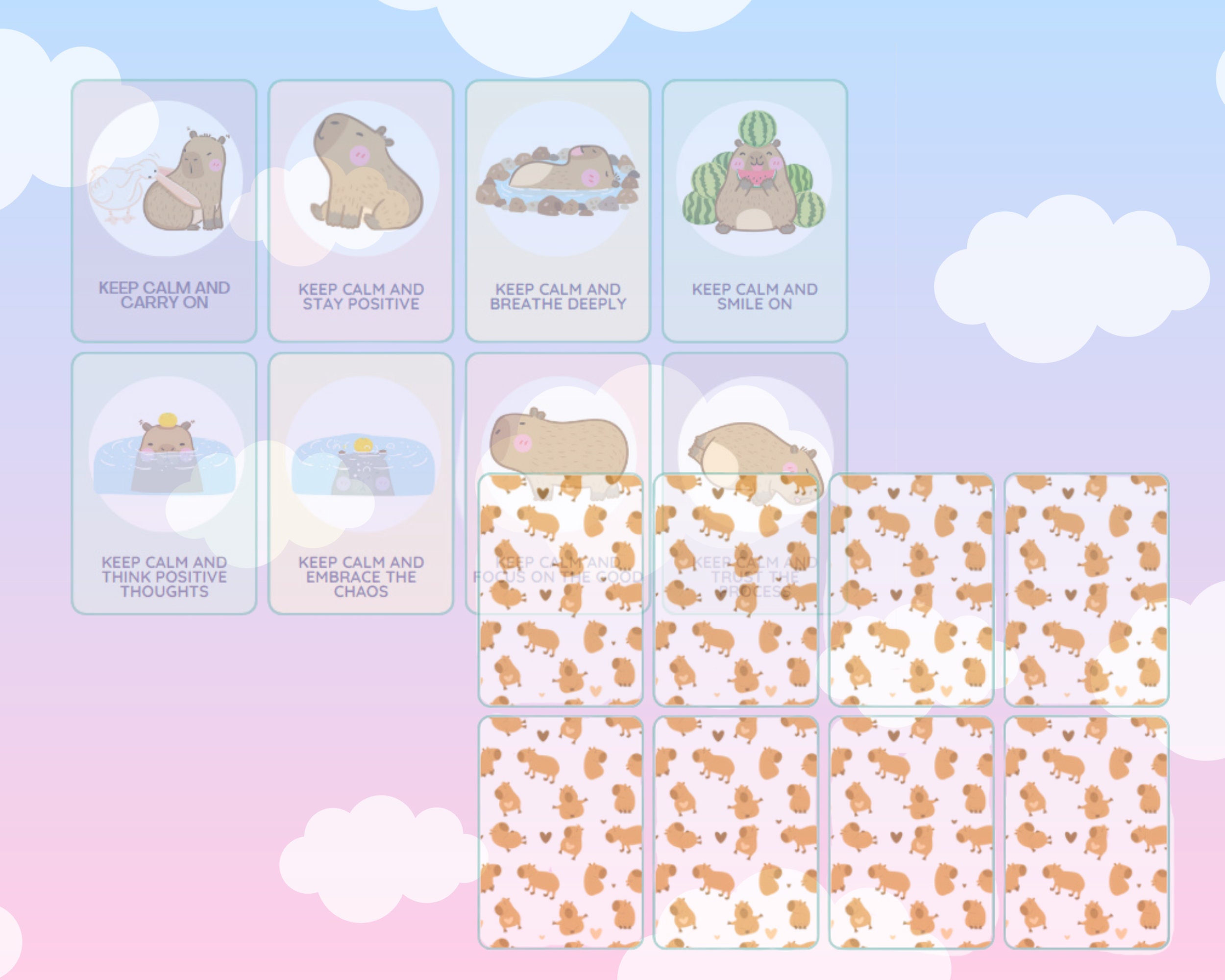 Reduce Anxiety & Find Joy, Capybara, Axolotl and Kitten Cards Printable ...