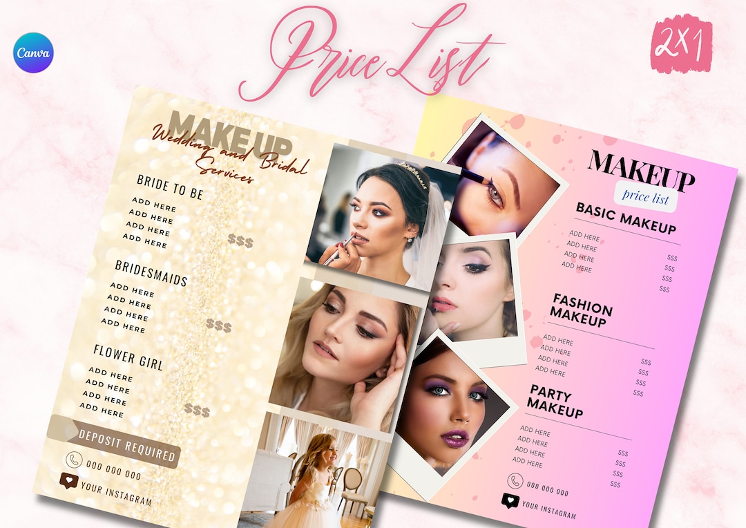 Makeup Artist Price List Canva Template – 2-in-1 Bridal & Regular ...