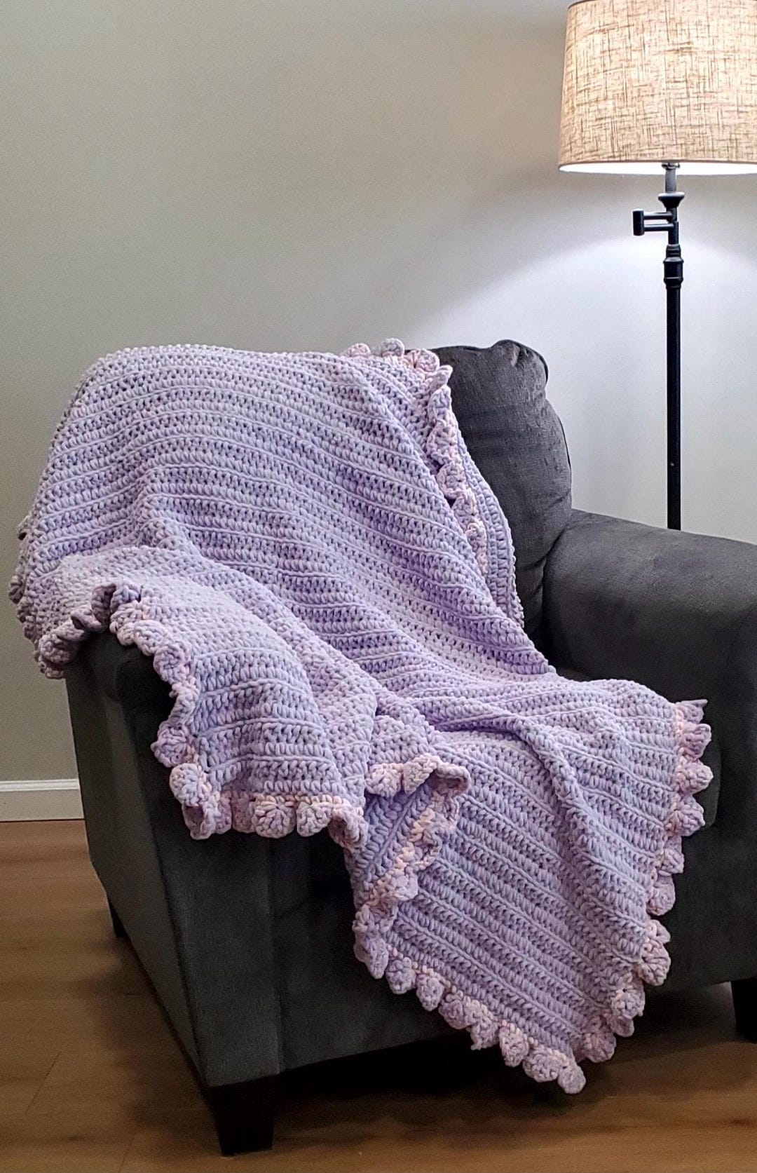 Handmade Lilac Crochet Throw Blanket: Soft Chunky Yarn, Shell Stitch - Etsy
