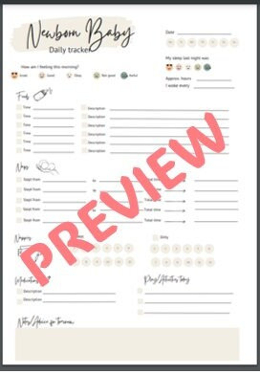 Newborn Baby Daily Tracker Baby Tracker Daily Baby Tracker Newborn ...