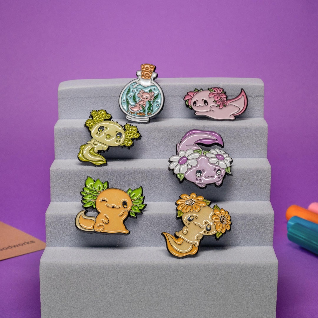 Kawaii Axolotl Enamel Pin Set Cute Salamander Pins Adorable Collectible ...