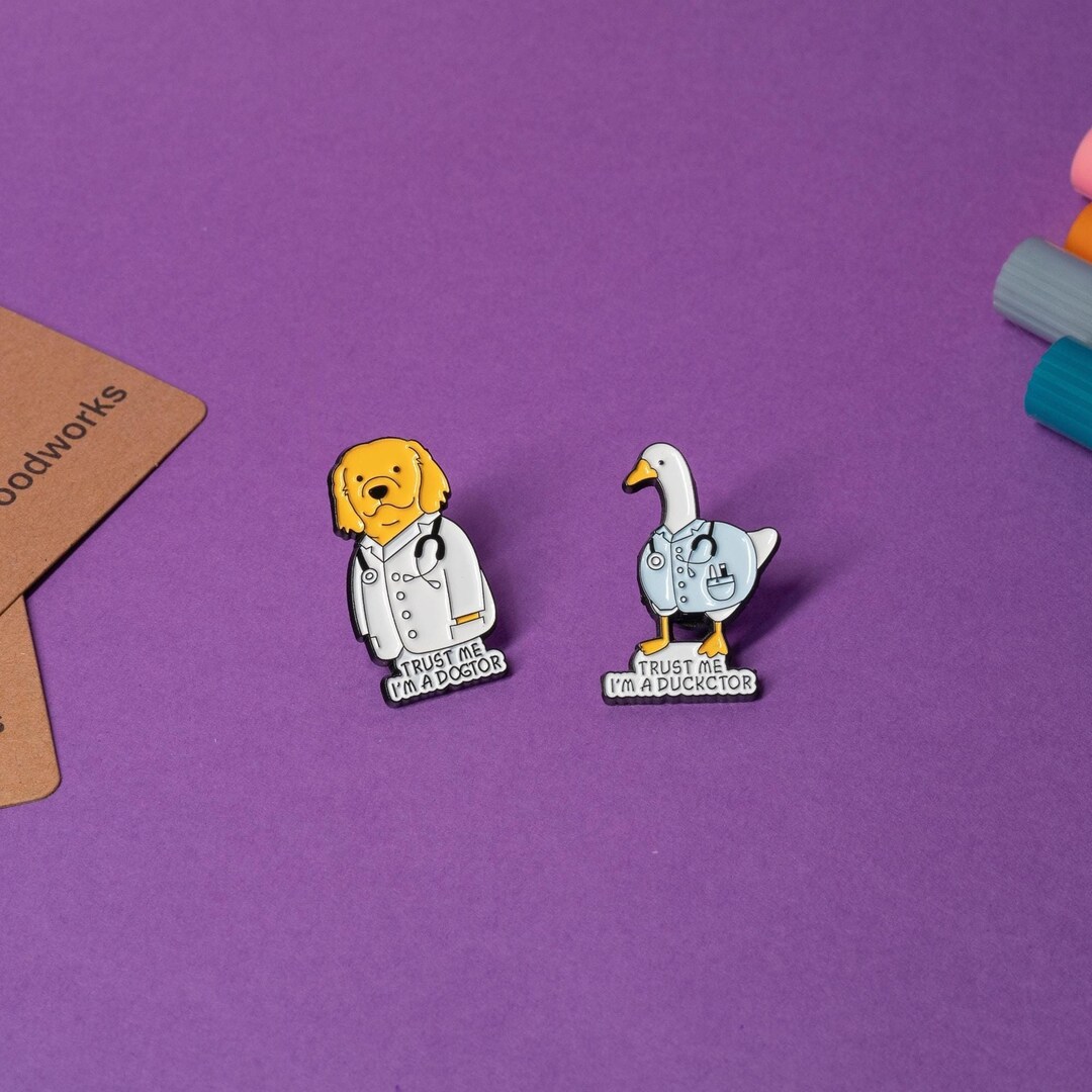 Funny Doctor Enamel Pins Golden Retriever 'dogtor' & Duck 'duckctor' - Etsy