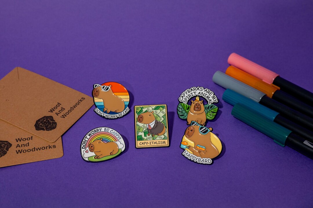 Funny Capybara Enamel Pins 'don't Worry Be Capy,' 'capy-italism ...