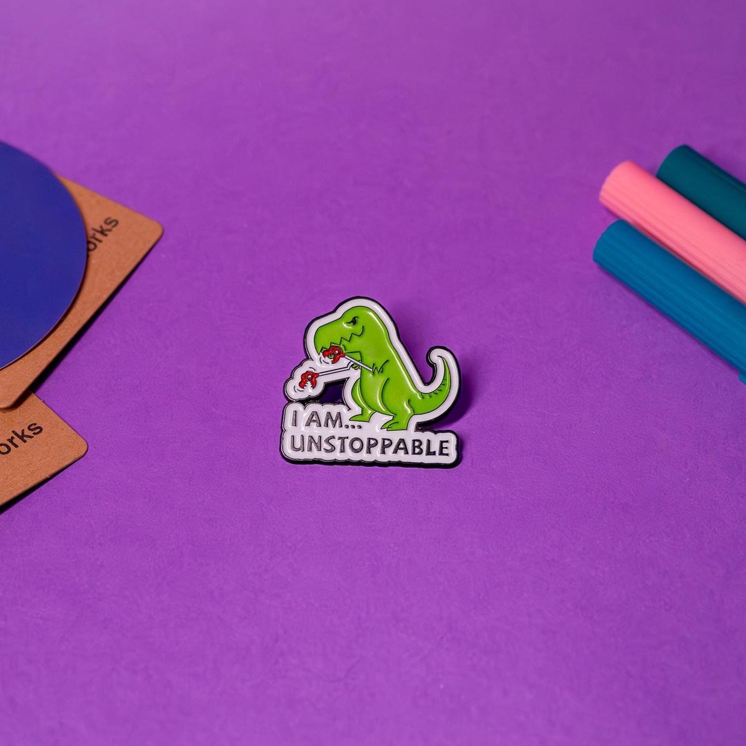 Unstoppable T-rex Enamel Pin Cute Dinosaur With Extended Arms Funny and ...