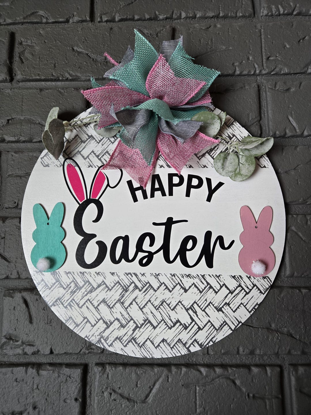 Happy Easter Round Door Hanger Welcome Sign 12" Wood - Etsy