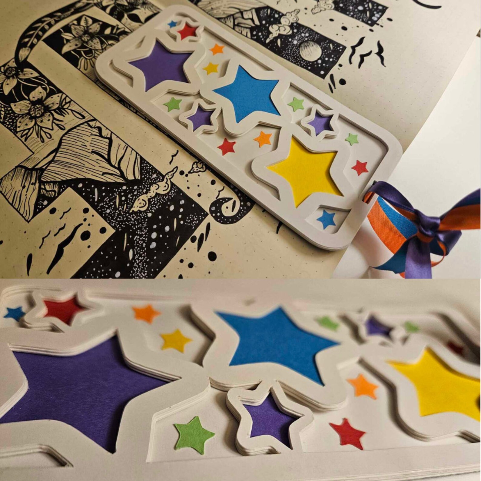 Rainbow Star Bookmark for Adults or Kids 3D Design Blue Black Page ...