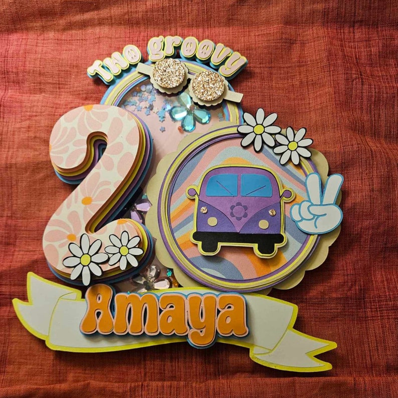 Two Groovy Cake Topper Shaker for Party Change Name and Age Cake ...