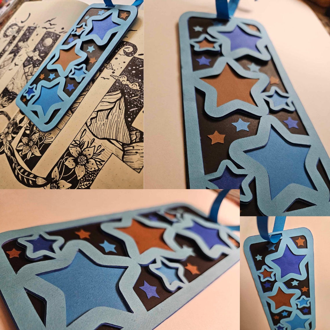 Rainbow Star Bookmark for Adults or Kids 3D Design Blue Black Page ...