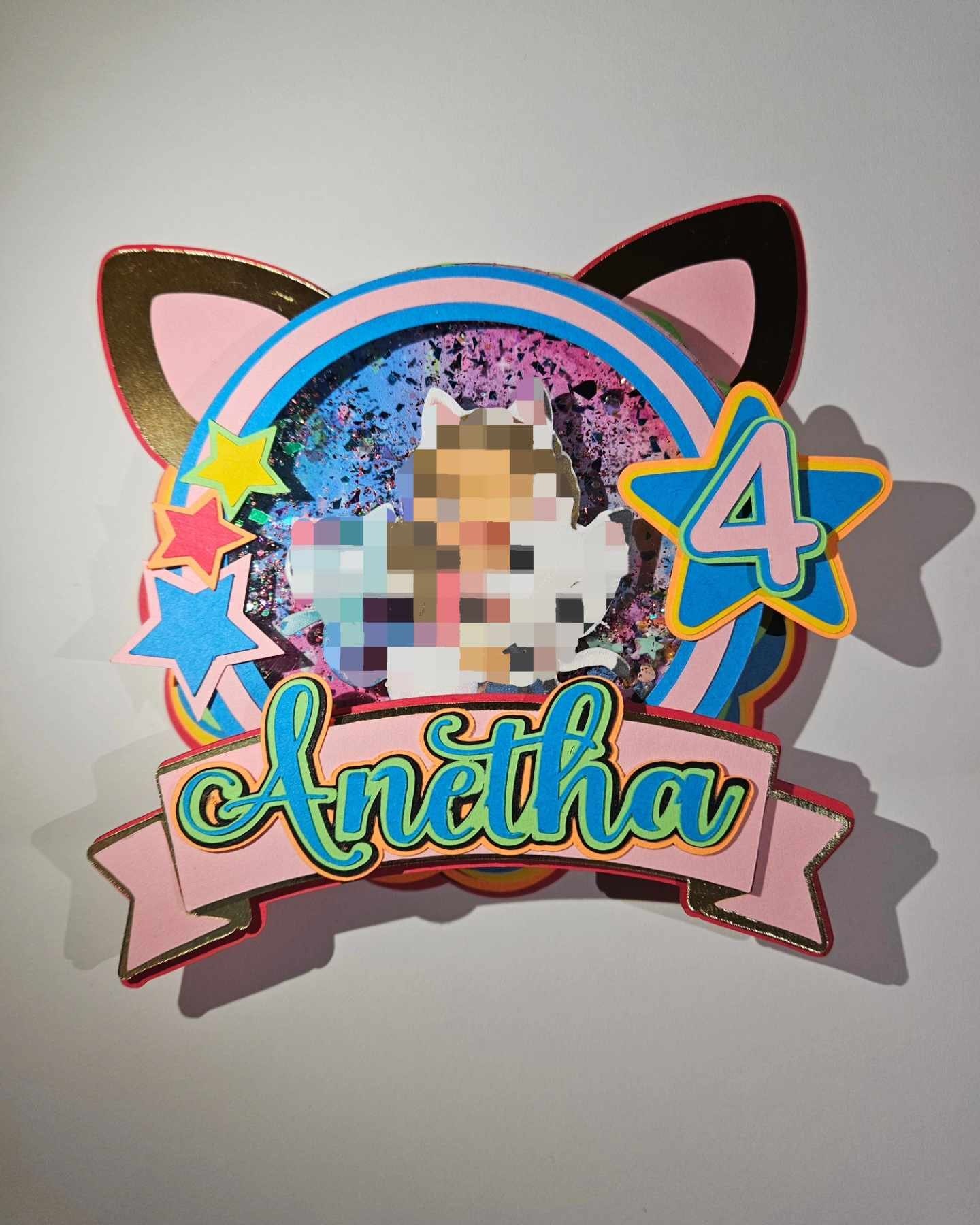 Rainbow Cake Topper Shaker With Cat Ears Add Any Character or Photo ...